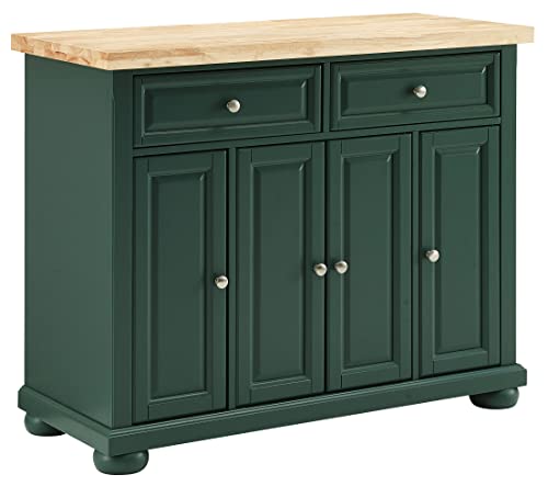 Crosley Furniture Madison Madison Rolling Kitchen Island Cart, Microwave Stand, Coffee Bar, with Shelves and Drawers, Emerald Green