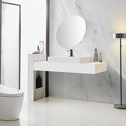 BWE Black Bathroom Faucet Modern Waterfall Matte Black Bathroom Sink Faucet Single Hole with Pop Up Drain Parts Spout Bath Lavatory Vanity Stopper Overflow and Supply Hose Single Handle