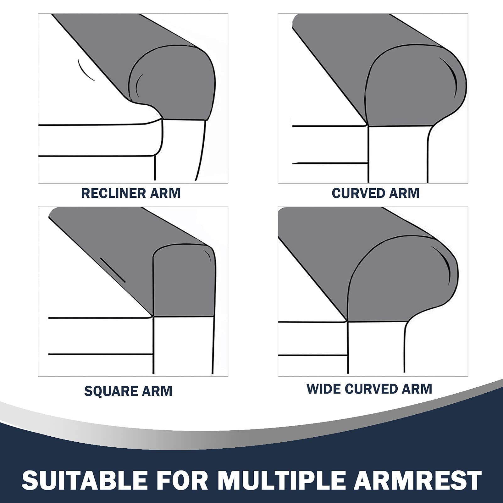Stretch Sofa Armrest Covers Spandex Jacquard Arm Covers for Chairs and Sofas Anti-Slip Couch Armrest Covers with Sticker Furniture Armrest Protector for Sofa Couch Chair Recliner, Set of 2, Black