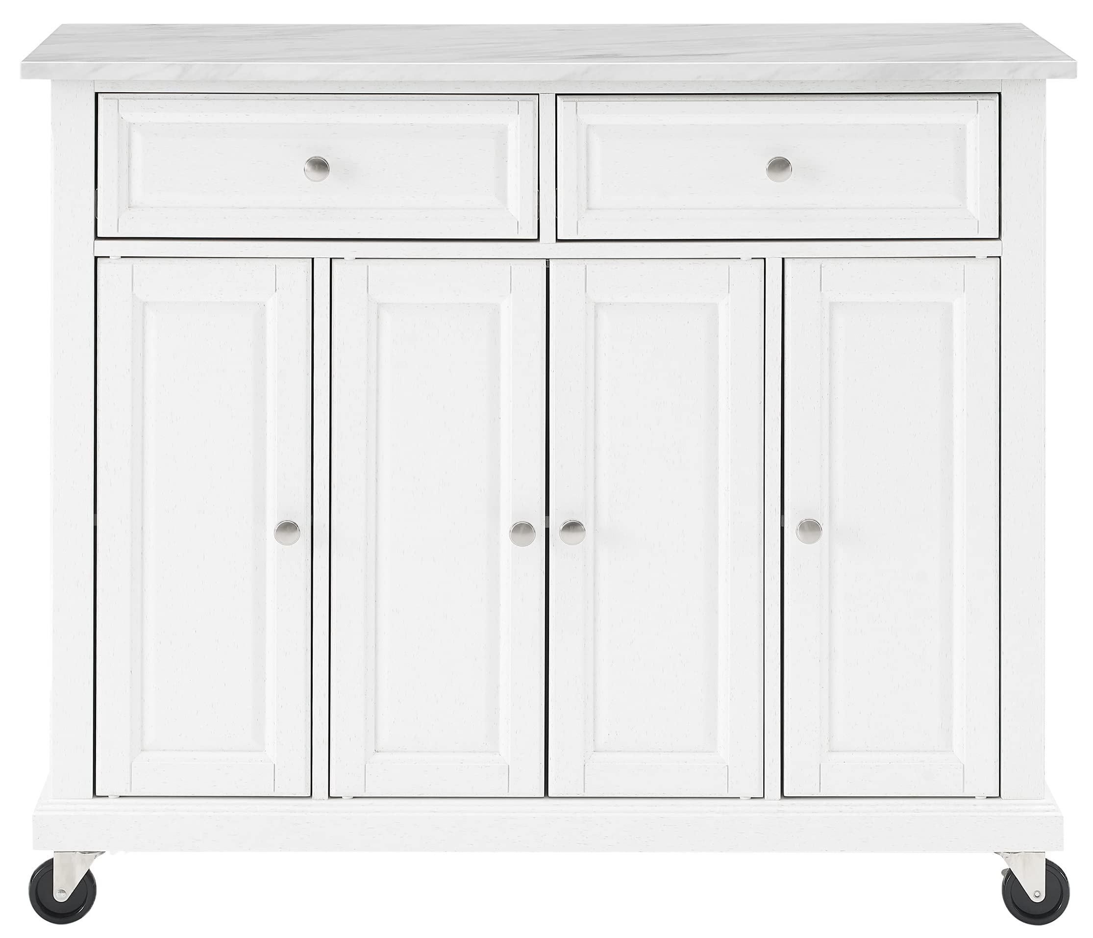 Crosley Furniture Avery Rolling Kitchen Island Storage Cart with Shelves, Microwave Stand, Coffee Bar, Distressed White