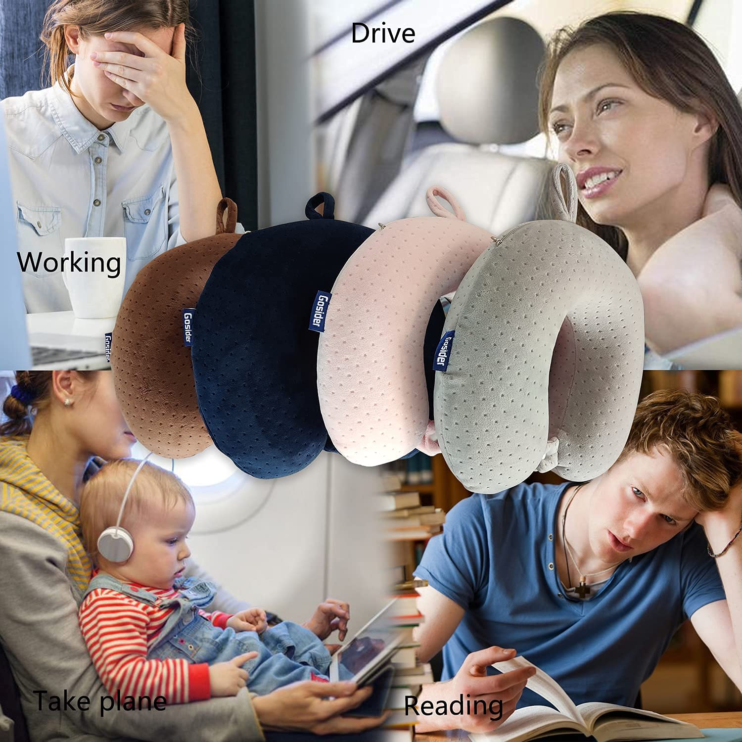 Gosider Neck Pillows for Sleeping Travel Pink Travel Pillow Comfortable U Shape Memory Foam Pillows Neck and Head Support Portable Travel Neck Pillow Suitable for Planes, Trains, Self-Driving Cars