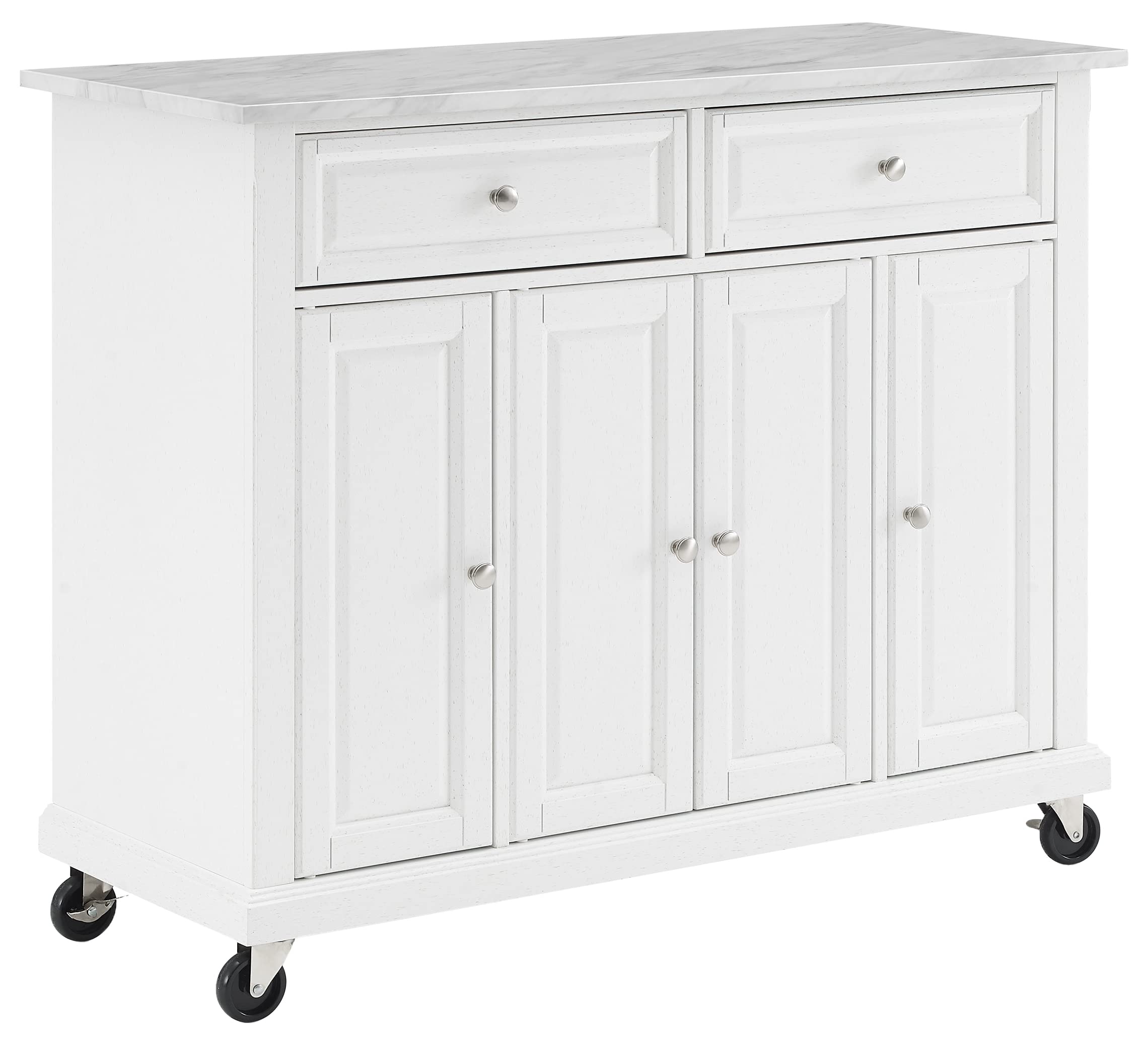 Crosley Furniture Avery Rolling Kitchen Island Storage Cart with Shelves, Microwave Stand, Coffee Bar, Distressed White