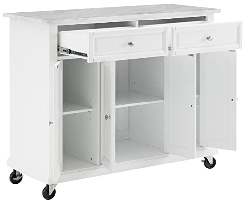 Crosley Furniture Avery Rolling Kitchen Island Storage Cart with Shelves, Microwave Stand, Coffee Bar, Distressed White