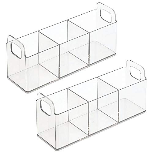 mDesign Plastic 3-Compartment Bathroom Organizer Storage Bin - Divided Makeup Caddy and Hair/Beauty Product Holder Tray - Perfect for Vanity, Counter, and Cabinet - Lumiere Collection, 2 Pack, Clear