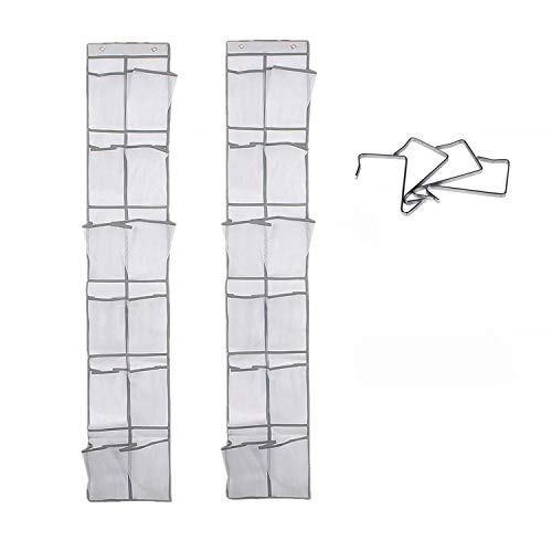 NXqilixiang Over The Door Shoe Organizer Hanging Shoe Hanger with 12 Large Clear Mesh Pockets for Narrow Closet Door for Storage Men Sneakers Women High Heeled Shoes Slippers kids toy White 2 Pack