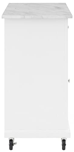Crosley Furniture Avery Rolling Kitchen Island Storage Cart with Shelves, Microwave Stand, Coffee Bar, Distressed White