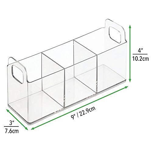 mDesign Plastic 3-Compartment Bathroom Organizer Storage Bin - Divided Makeup Caddy and Hair/Beauty Product Holder Tray - Perfect for Vanity, Counter, and Cabinet - Lumiere Collection, 2 Pack, Clear