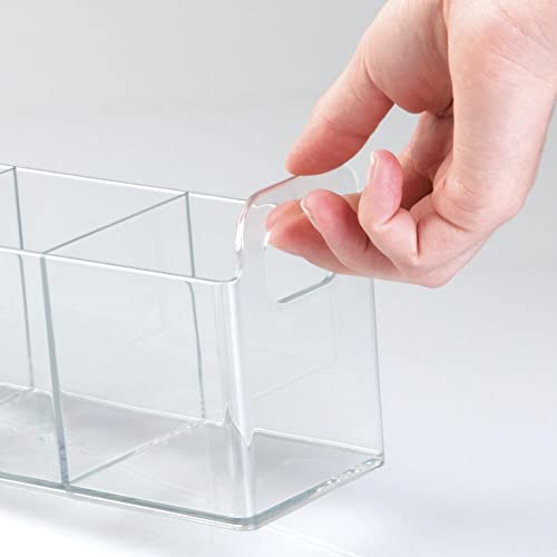 mDesign Plastic 3-Compartment Bathroom Organizer Storage Bin - Divided Makeup Caddy and Hair/Beauty Product Holder Tray - Perfect for Vanity, Counter, and Cabinet - Lumiere Collection, 2 Pack, Clear
