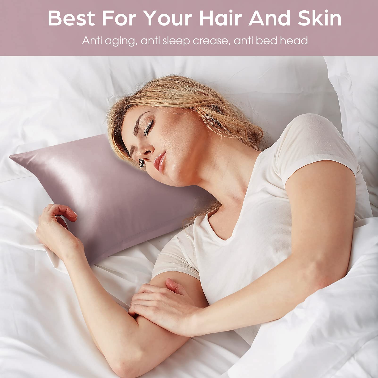 Veaken Silk Pillowcase for Hair and Skin, 2 Pack 100% Mulberry Silk Pillowcase 25 Momme, 600 Thread Count, Both Side Pure Silk Pillow Cover with Hidden Zipper (ApricotGray, Queen 20''×30'')