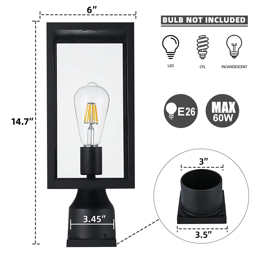Windben Outdoor Post Light,Lamp Post Light Fixture,Post Lantern with Pier Mount Base,Matte Black,6in,Suitable for Gardens, Yards, Balconies, passages or entrances, etc