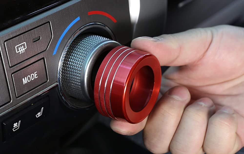iJDMTOY 5pc-Set Red Aluminum Air Conditioner Stereo Volume/Tune 2WD/4WD Switch Turner Ring Covers Compatible with 2017-2021 Toyota Tundra w/ 2-AC Center Console