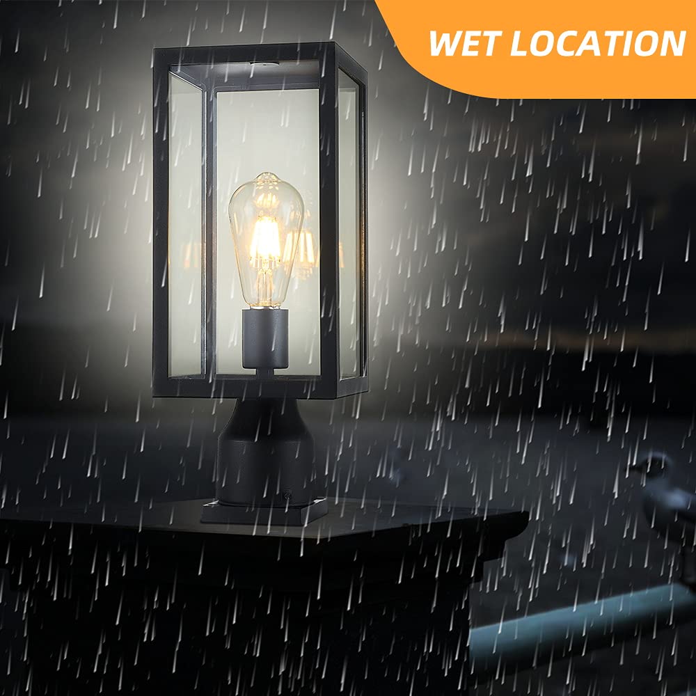 Windben Outdoor Post Light,Lamp Post Light Fixture,Post Lantern with Pier Mount Base,Matte Black,6in,Suitable for Gardens, Yards, Balconies, passages or entrances, etc