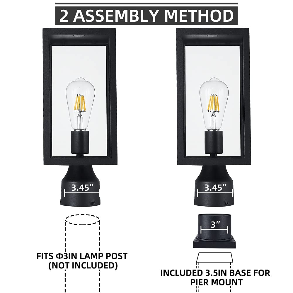 Windben Outdoor Post Light,Lamp Post Light Fixture,Post Lantern with Pier Mount Base,Matte Black,6in,Suitable for Gardens, Yards, Balconies, passages or entrances, etc