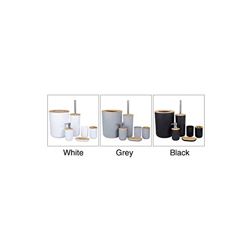 Laipi Bamboo Wooden Bathroom Accessories Set, 6 cs Gift Set Toilet Brush, Soap Dispenser, Waste Bin, Toothbrush Holder, Soap Dish Cup Set