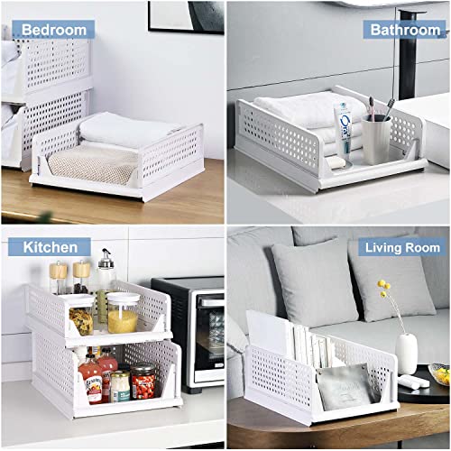 MEACOLIA 4 Pack Stackable Closet Organizer Box Foldable Storage Bins, Plastic Clothes Organizer Baskets Large Capacity Drawer Shelf Storage Containers for Wardrobe, Office, Kitchen, Bathroom (4L)