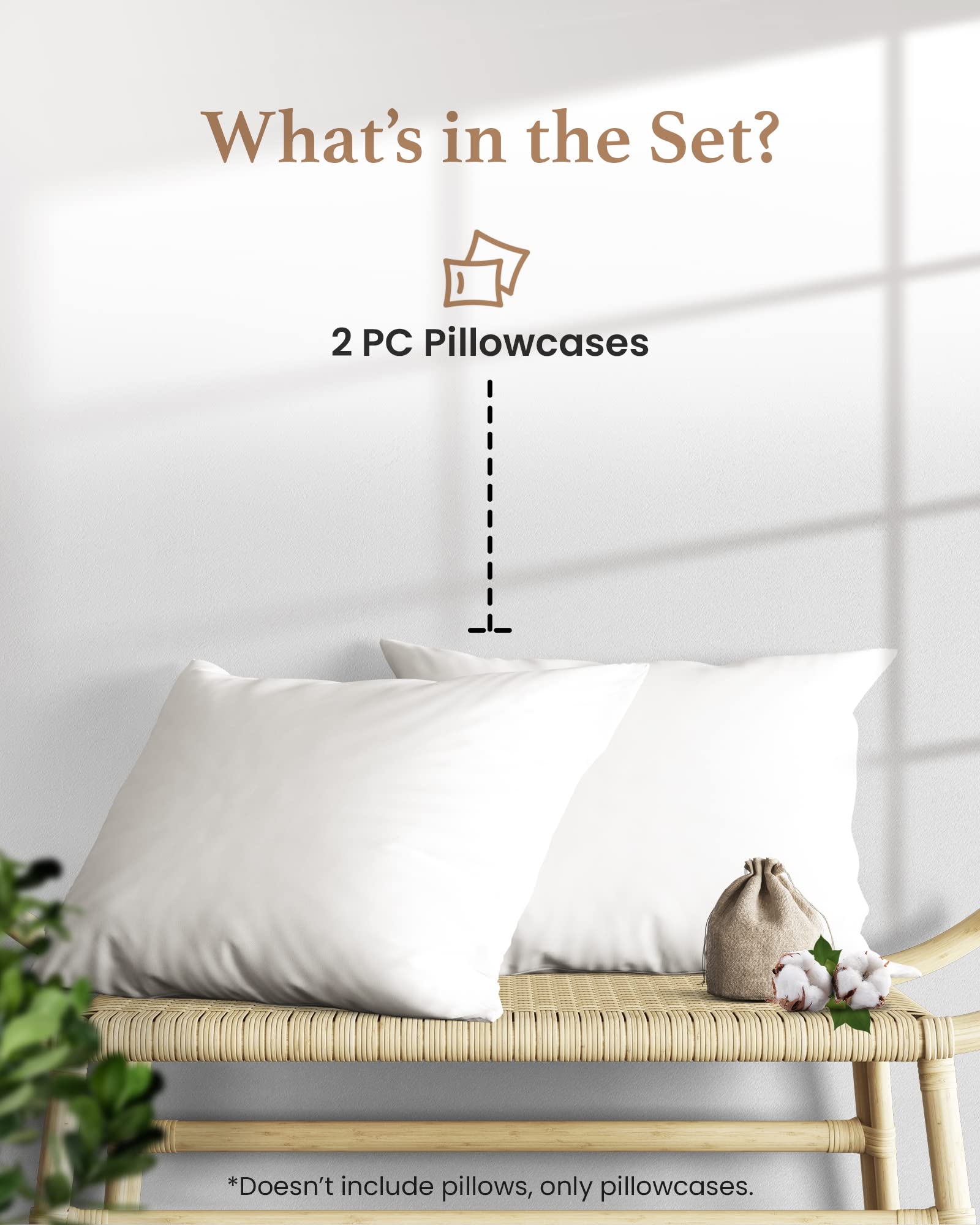 1000 TC White Standard Pillowcases Set of 2 100% Egyptian Cotton Pillow Cases with Long Staple Cotton & Sateen Weave, Silky Soft Hotel - Like Bed Pillow Covers for Comfy Sleeping, Snug Fit