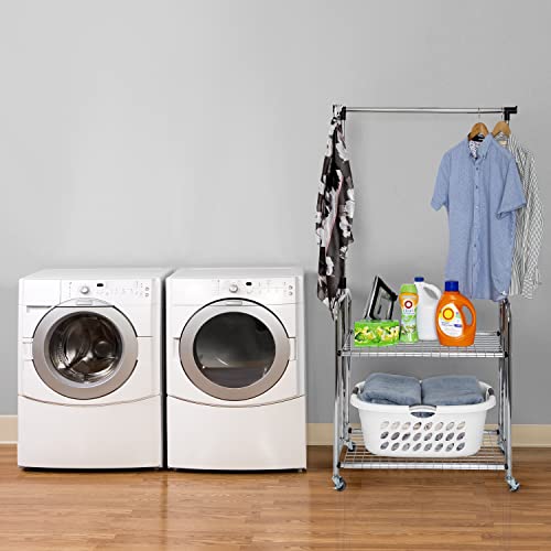 Seville Classics Closet Garment Organizer with Metal Hanging Rod Wardrobe Storage System w/Steel Shelves for Clothes, Shirts, Jackets, Coats, Blankets, Shoes