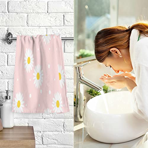 Pink Daisy Hand Towels Set of 2, Highly Absorbent Soft Cotton Face Towels Bathroom Decorative Towel for Beach Gym Spa Shower, 16x28In
