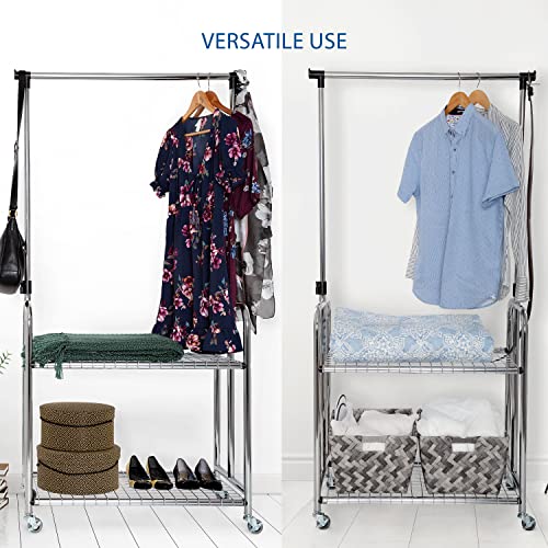 Seville Classics Closet Garment Organizer with Metal Hanging Rod Wardrobe Storage System w/Steel Shelves for Clothes, Shirts, Jackets, Coats, Blankets, Shoes