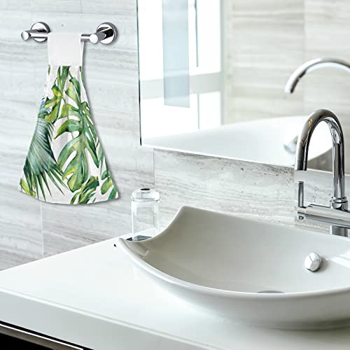Green Palm Leaves Tropical Leaf Jungle Hanging Kitchen Towel 2 Pcs Hand Towel Tie Towels Set Absorbent Dish Cloths Tea Bar Towels for Bathroom Laundry Room Decor