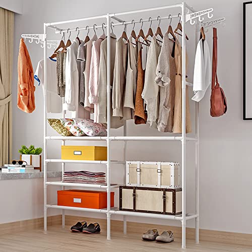 NA Freestanding Clothes Garment Organizer Portable Wardrobe Closets (White)