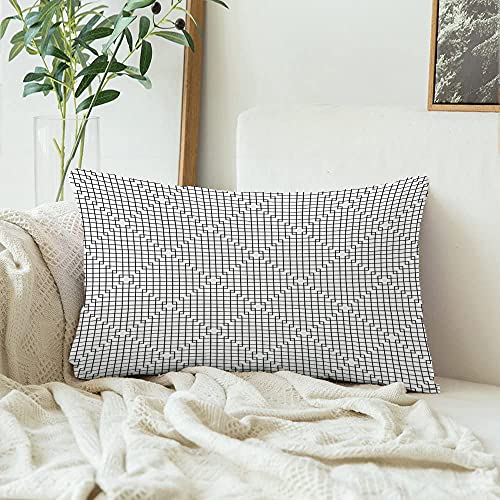 Decorative Throw Pillow Cover Cushion Case Velvet Away Abstract Black Line Geometric Squares Pattern Composition Copy Creative Elegant Fine Tile Lumbar Pillow Cover 12 x 20 Inches for Sofa Bedroom