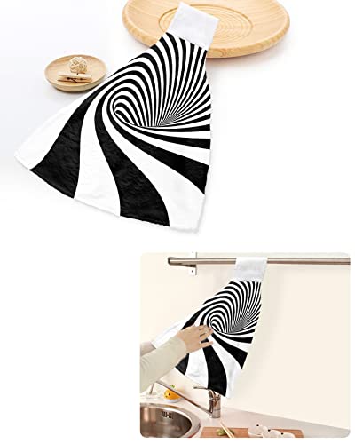Kewadony 2 Pack Hanging Kitchen Hand Towels, Black White Striped Hand Tie Towels with Hanging Loop, Line Geometric Modern Abstract Art Soft Absorbent Towels Set for Bathroom and Kitchen
