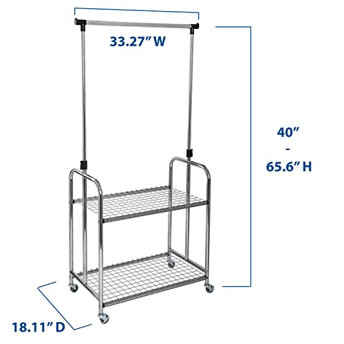 Seville Classics Closet Garment Organizer with Metal Hanging Rod Wardrobe Storage System w/Steel Shelves for Clothes, Shirts, Jackets, Coats, Blankets, Shoes