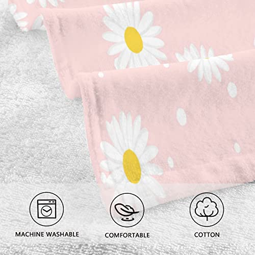 Pink Daisy Hand Towels Set of 2, Highly Absorbent Soft Cotton Face Towels Bathroom Decorative Towel for Beach Gym Spa Shower, 16x28In