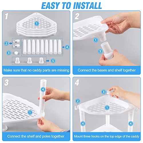 4-Tier Standing Corner Shower Caddy - 4 Shelf Plastic Bathroom Corner Stand with Drainage Holes & Hooks Plastic Shower Organizer Corner Standing Stand Up Bathtub Shower Shelf for Bathroom Living Room
