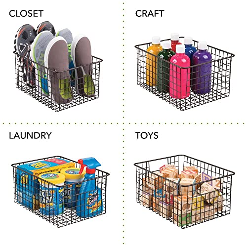 mDesign Metal Wire Closet Storage Basket Organizer with Handles for Organizing Bedroom, Bathroom, Mudroom, Entryway, Hallway, or Linen Closets - Concerto Collection - Bronze