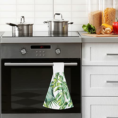 Green Palm Leaves Tropical Leaf Jungle Hanging Kitchen Towel 2 Pcs Hand Towel Tie Towels Set Absorbent Dish Cloths Tea Bar Towels for Bathroom Laundry Room Decor