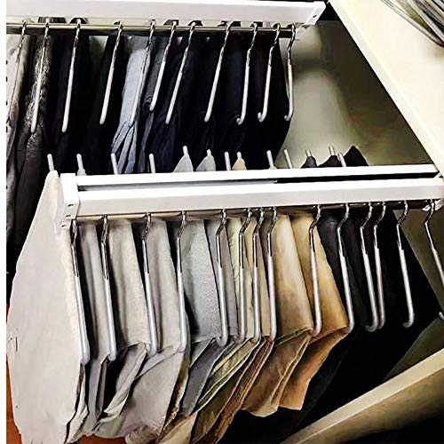 Pull-Out Closet Valet Rod, Adjustable Wardrobe Clothing Rail Top Mount Wardrobe Rack,White,300mm