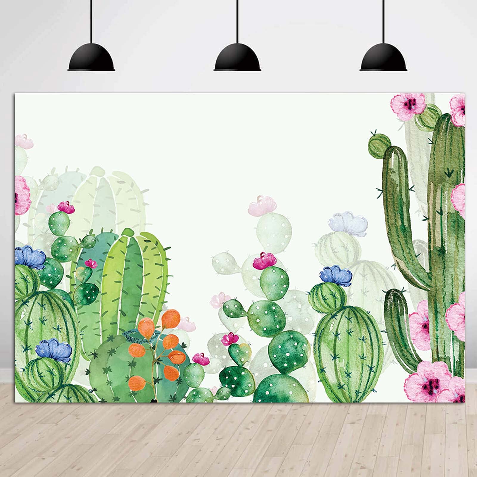 Watercolor Cactus Photography Backdrop Cactus Floral Birthday Photo Studio Background Vinyl 5x3ft Fiesta Cactus Themed Baby Shower Banner