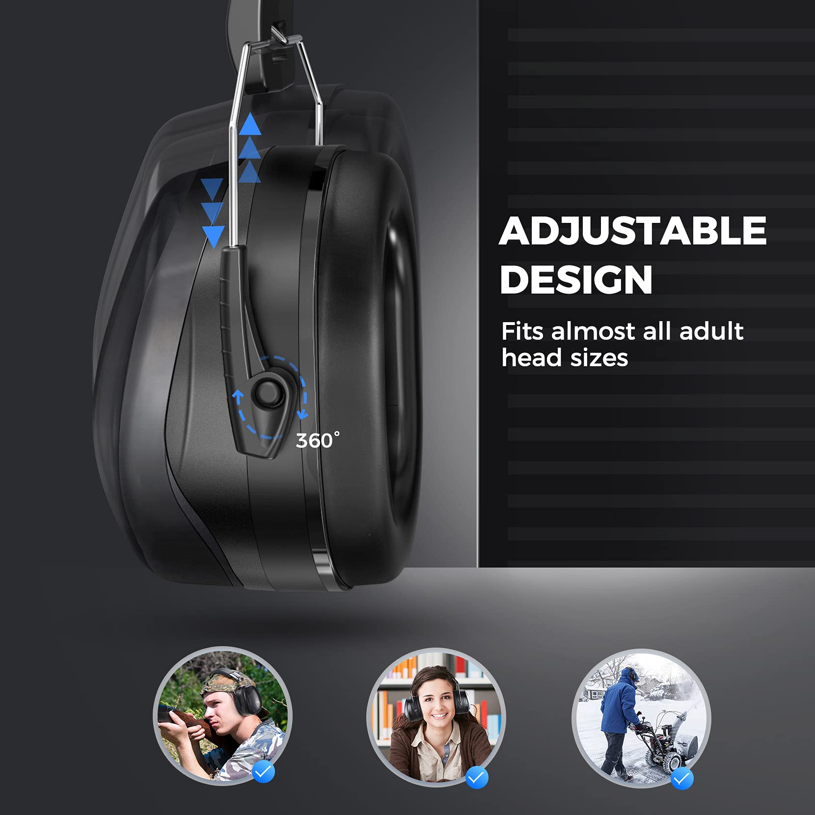 Ear Protection Safety Ear Muffs, NRR 28dB Safety Earmuffs for Hearing Protection, with Padded Headband, Compact Foldable Ear Defenders for Shooting, Hunting, Mowing, Construction, with Carrying Bag