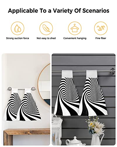 Kewadony 2 Pack Hanging Kitchen Hand Towels, Black White Striped Hand Tie Towels with Hanging Loop, Line Geometric Modern Abstract Art Soft Absorbent Towels Set for Bathroom and Kitchen