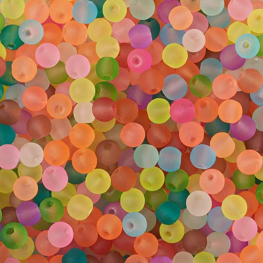 500pcs Frosted Glass Round Spacer Beads 6mm Mixed Color Mini Loose Beads for Necklace Bracelet Jewelry Making Craft DIY Accessories