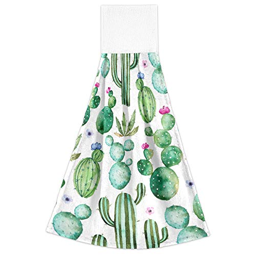 Aslsiy Cactus Hanging Kitchen Towels Tropical Plant Succulent Cacti Flowers Bathroom Hand Tie Towel Fast Drying Dish Tea Towels for Bath Tabletop Gym Home Decor Set of 2