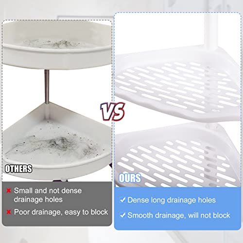 4-Tier Standing Corner Shower Caddy - 4 Shelf Plastic Bathroom Corner Stand with Drainage Holes & Hooks Plastic Shower Organizer Corner Standing Stand Up Bathtub Shower Shelf for Bathroom Living Room