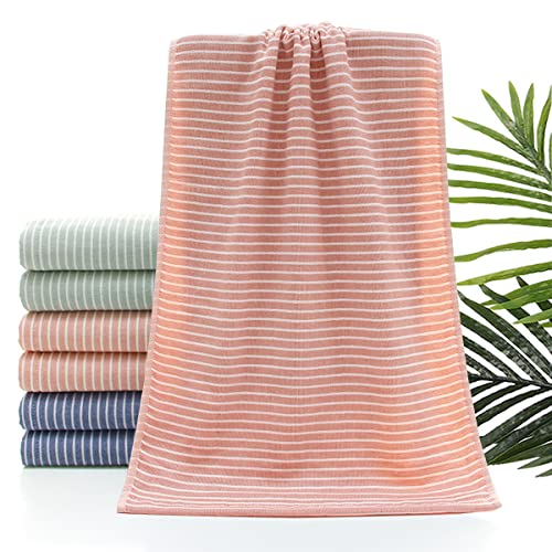 Pidada Hand Towels Set of 2 Striped Pattern 100% Cotton Absorbent Soft Towel for Bathroom 13.4 x 29.1 Inch (Orange Pink)