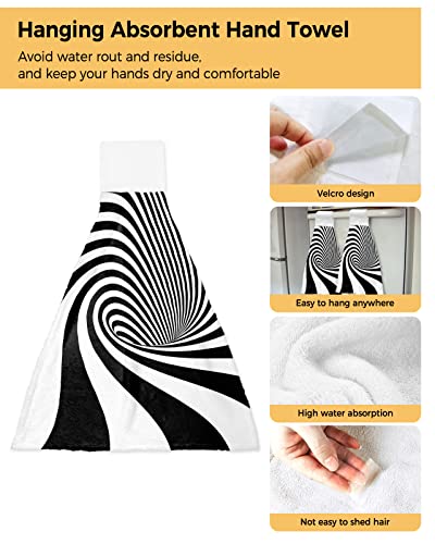 Kewadony 2 Pack Hanging Kitchen Hand Towels, Black White Striped Hand Tie Towels with Hanging Loop, Line Geometric Modern Abstract Art Soft Absorbent Towels Set for Bathroom and Kitchen