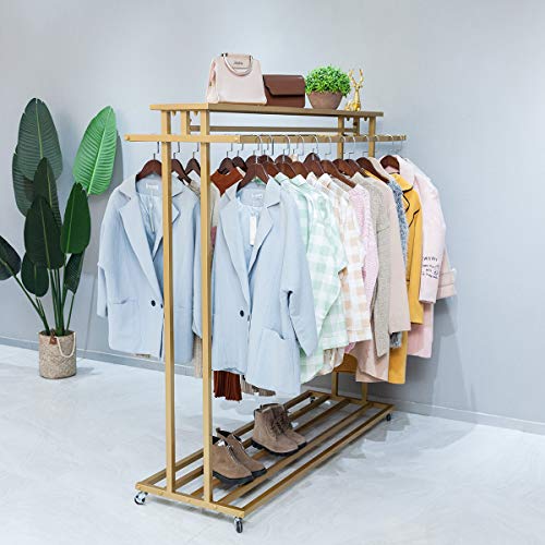 Metal Clothing Rack Standing Garment Rack Boutique Rolling Display Rack Closet Organizer 63'' (Gold)