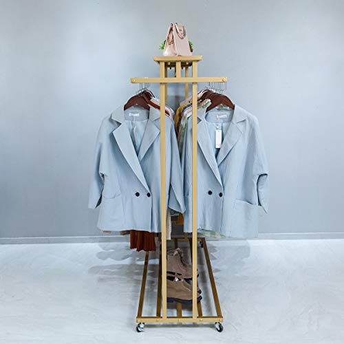 Metal Clothing Rack Standing Garment Rack Boutique Rolling Display Rack Closet Organizer 63'' (Gold)