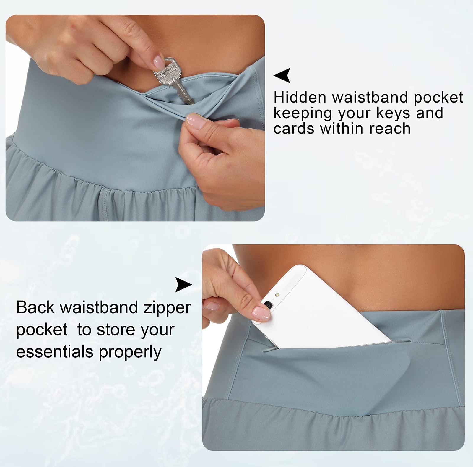 THE GYM PEOPLE Womens High Waisted Running Shorts Quick Dry Athletic Workout Shorts with Mesh Liner Zipper Pockets (Denim Blue, Large)