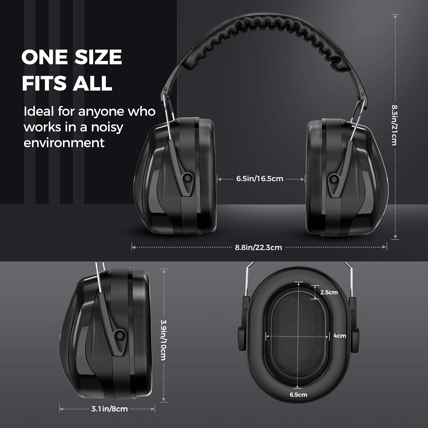 Ear Protection Safety Ear Muffs, NRR 28dB Safety Earmuffs for Hearing Protection, with Padded Headband, Compact Foldable Ear Defenders for Shooting, Hunting, Mowing, Construction, with Carrying Bag