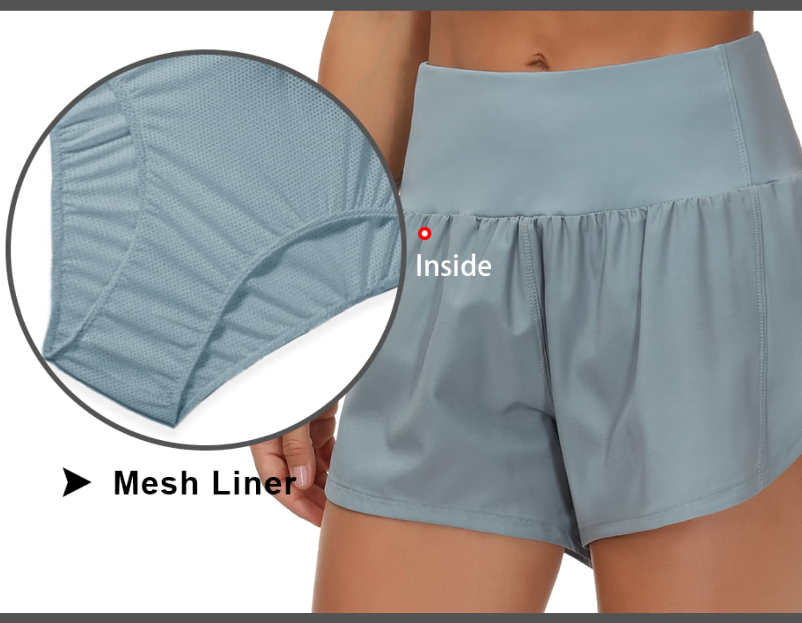 THE GYM PEOPLE Womens High Waisted Running Shorts Quick Dry Athletic Workout Shorts with Mesh Liner Zipper Pockets (Denim Blue, Large)