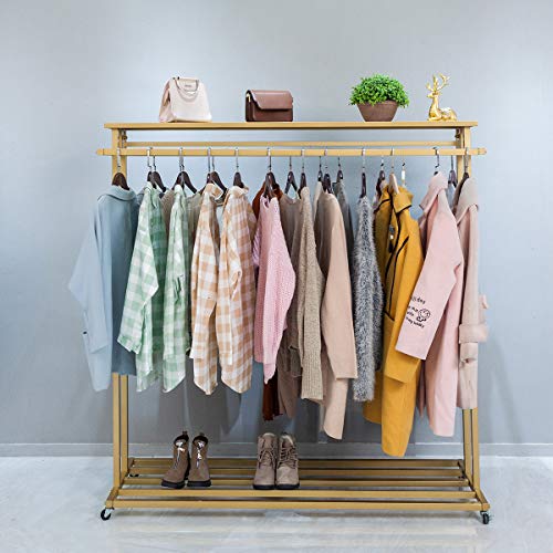 Metal Clothing Rack Standing Garment Rack Boutique Rolling Display Rack Closet Organizer 63'' (Gold)