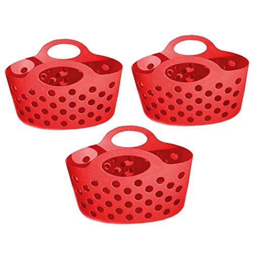 Red 3 Pack Plastic Organizer Baskets with Handles Small Soft Carry Totes Stackable