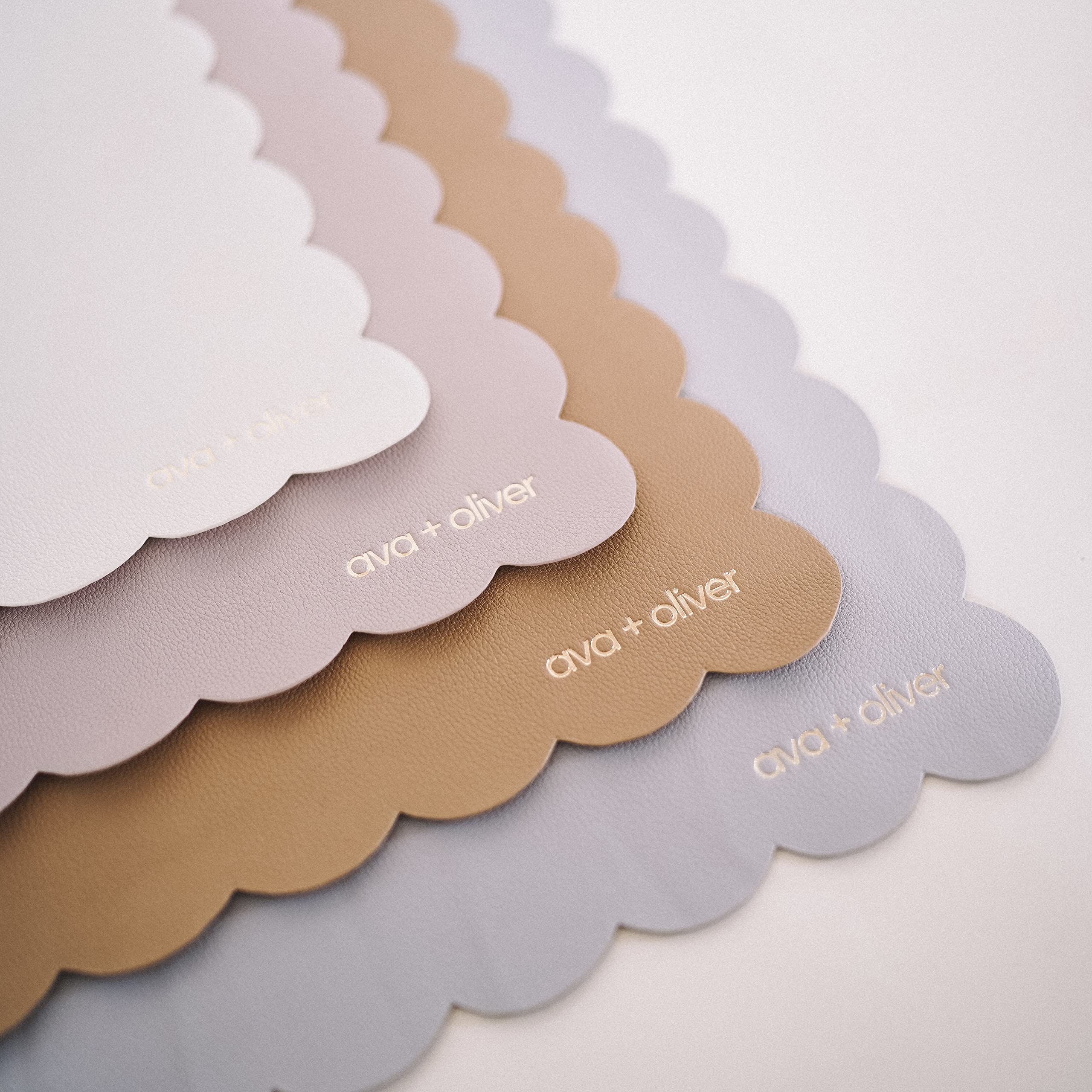 Ava + Oliver Vegan Leather Baby Changing Mat (16 X 30 in) - Multipurpose Wipeable and Portable Diaper Changing Mat - Foldable Travel Changing Mat (Tan Scallop)
