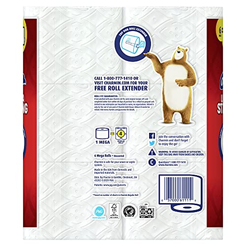 Charmin Ultra Strong Toilet Paper, 6 Mega Rolls = 24 Regular Rolls, 6 Count
